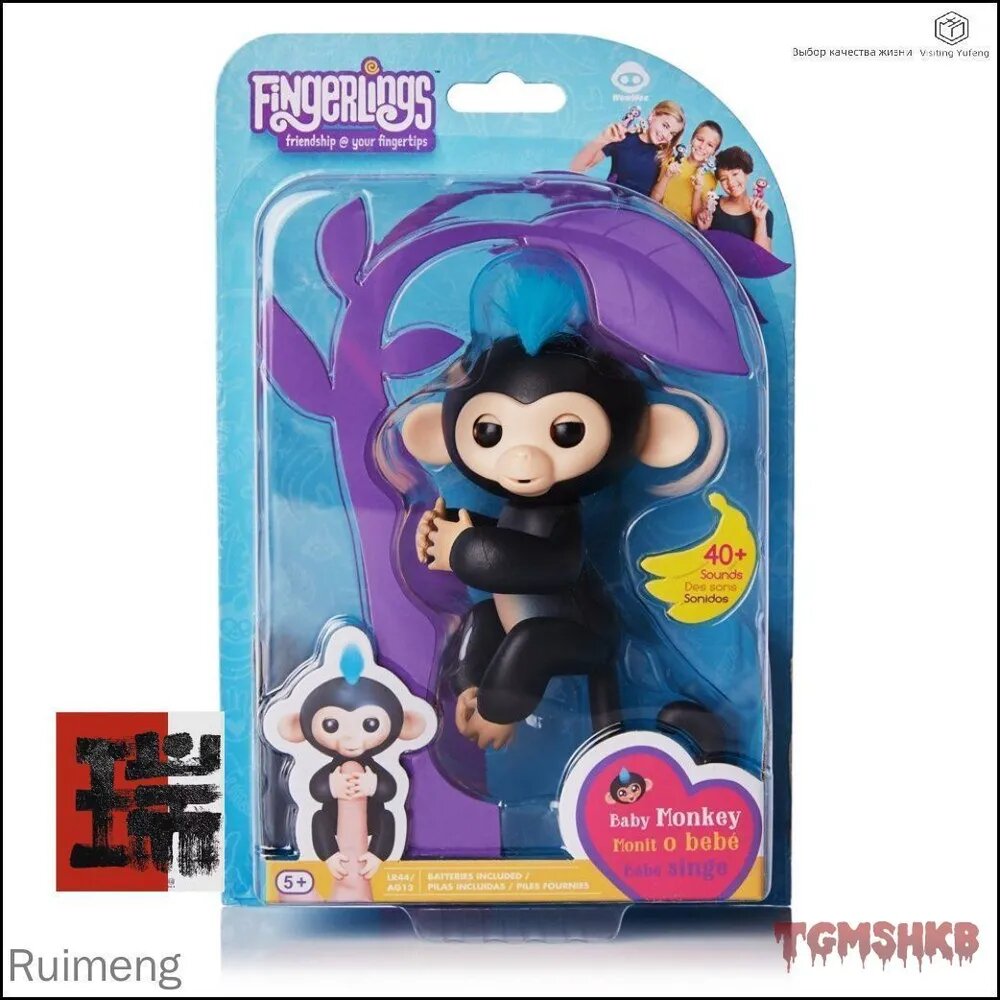 WowWee Fingerlings Baby Monkey Электронная интерактивная игрушка-обезьянка, который качает головой и издает звуки