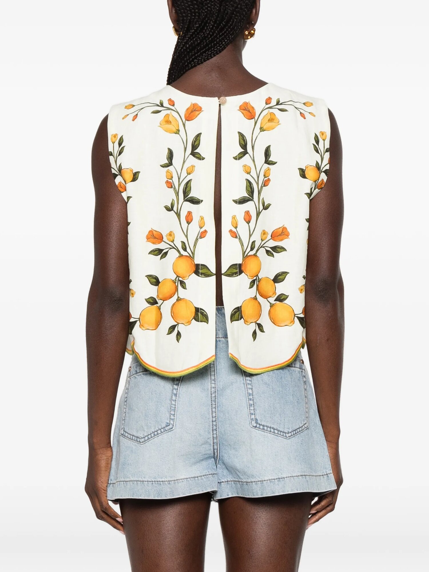 Блуза FARM RIO Printed scalloped-hem blouse, размер 40-42, бежевый/белый — фото 1
