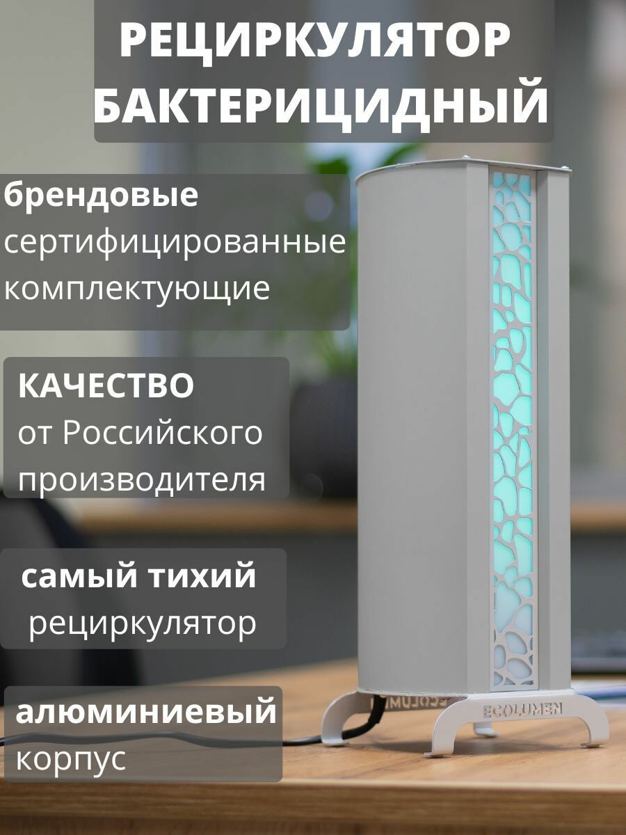 Рециркулятор бактерицидный медицинский закрытого типа настольный Ecolumen УФС1 Design белый, ультрафиолетовый облучатель воздуха для дома