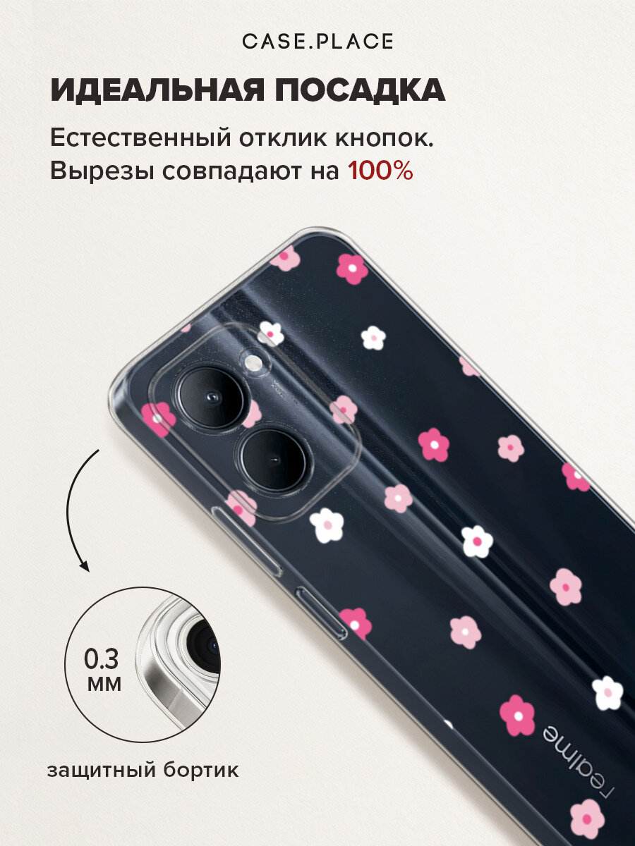 Чехол на Realme C33 / Реалми С33 с принтом "Весенние цветочки рисунок", прозрачный — фото 1