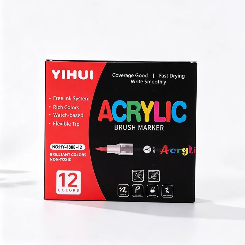 Акриловые маркеры YIHUI 12 цветов, Brush Marker