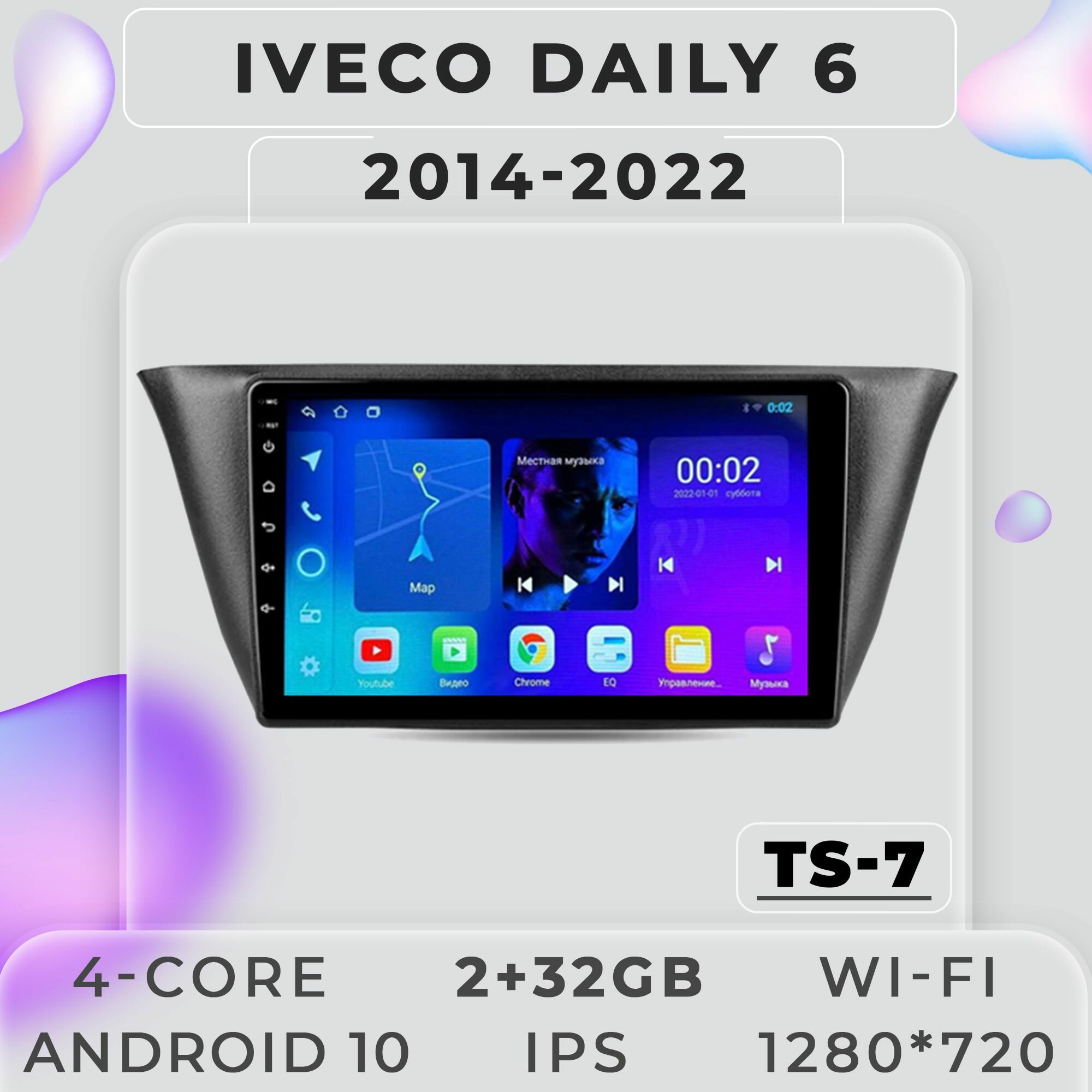 Штатная автомагнитола TS7 2+32GB Iveco Daily 6 Ивеко Дейли Магнитола Android 10 2din Головное устройство Мультимедиа