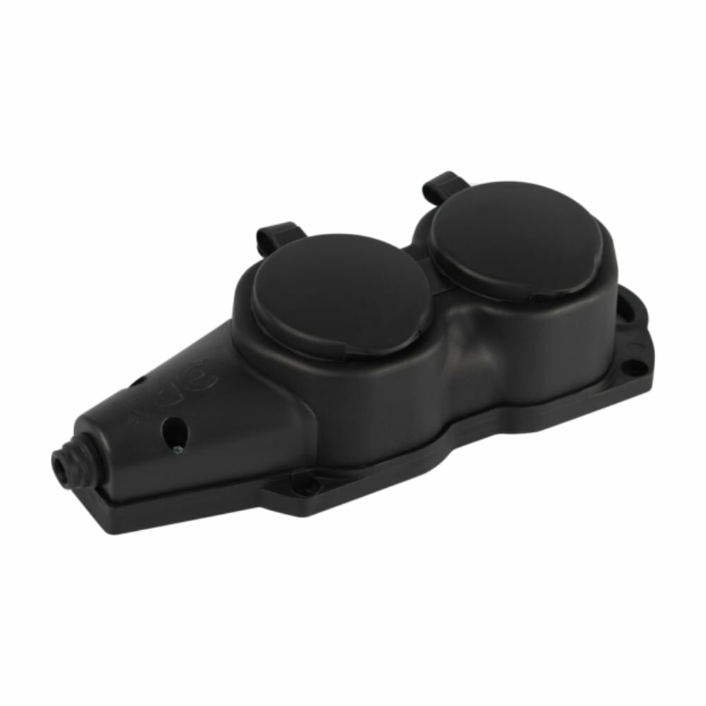 Колодка ЭРА KX2eBIP44 каучуковая с заземлением 2 розетки 16A IP44 черная Б0068451