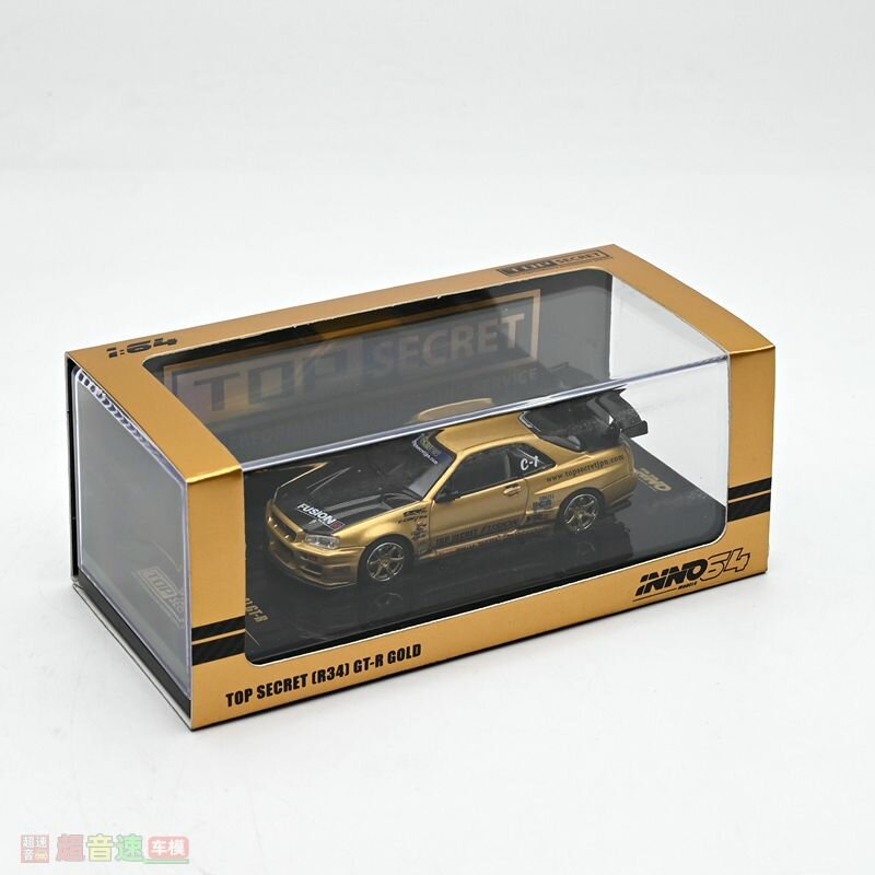 INNO 1:64 TOP SECRET R34 GTR Модель автомобиля из литого металла с золотым покрытием Коллекционная экспозиционная