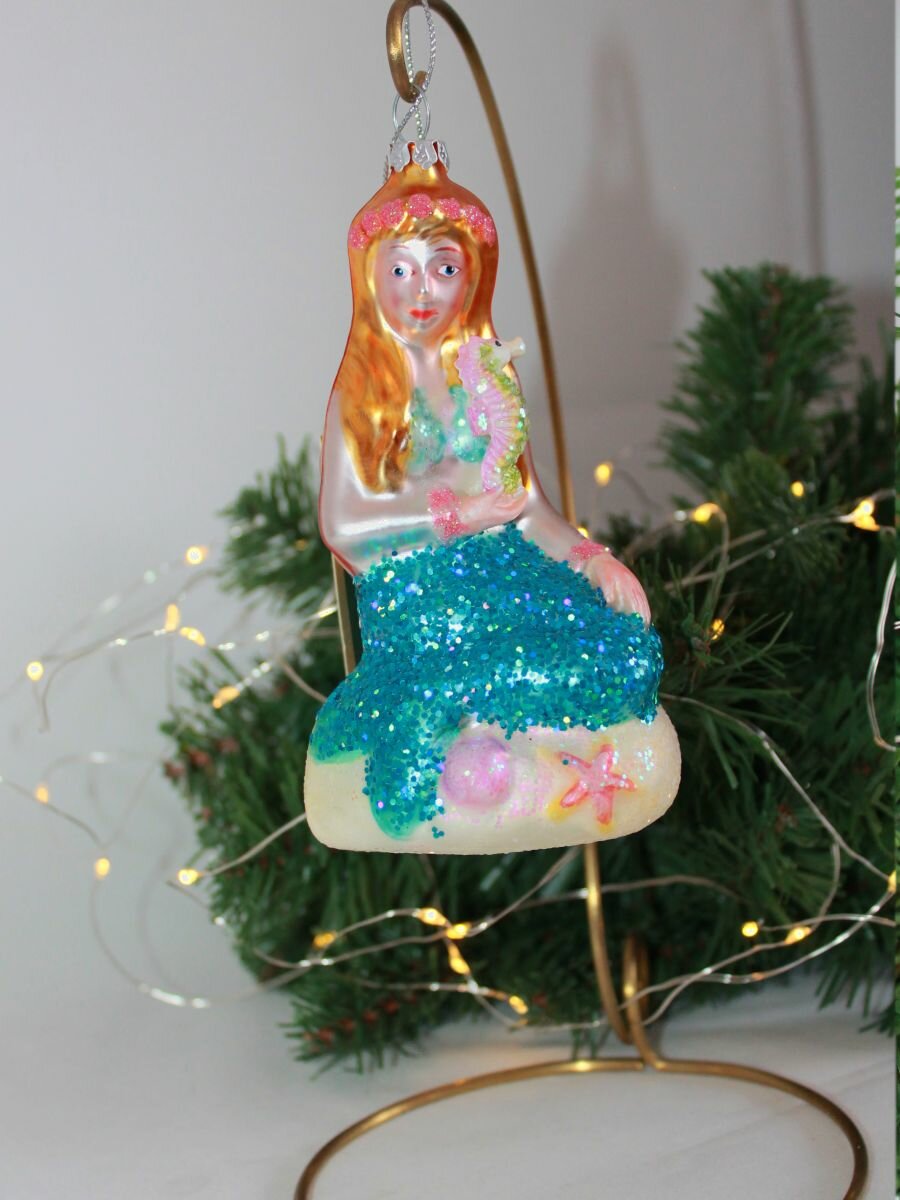 Русалочка и морской конек ёлочная игрушка из стекла Holiday
