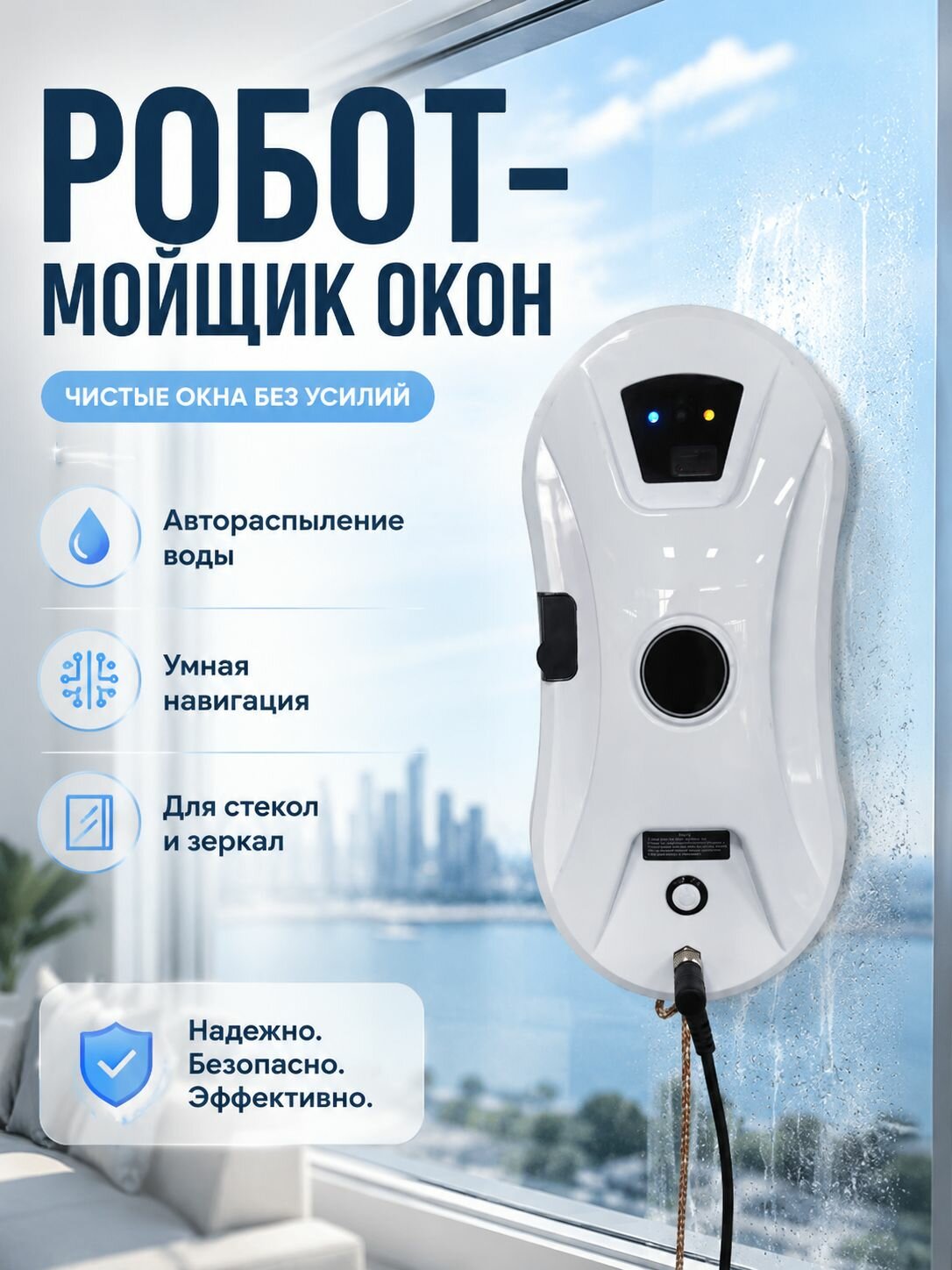 Робот для мытья окон и стекол, мойщик окон с распылением воды и автонавигацией