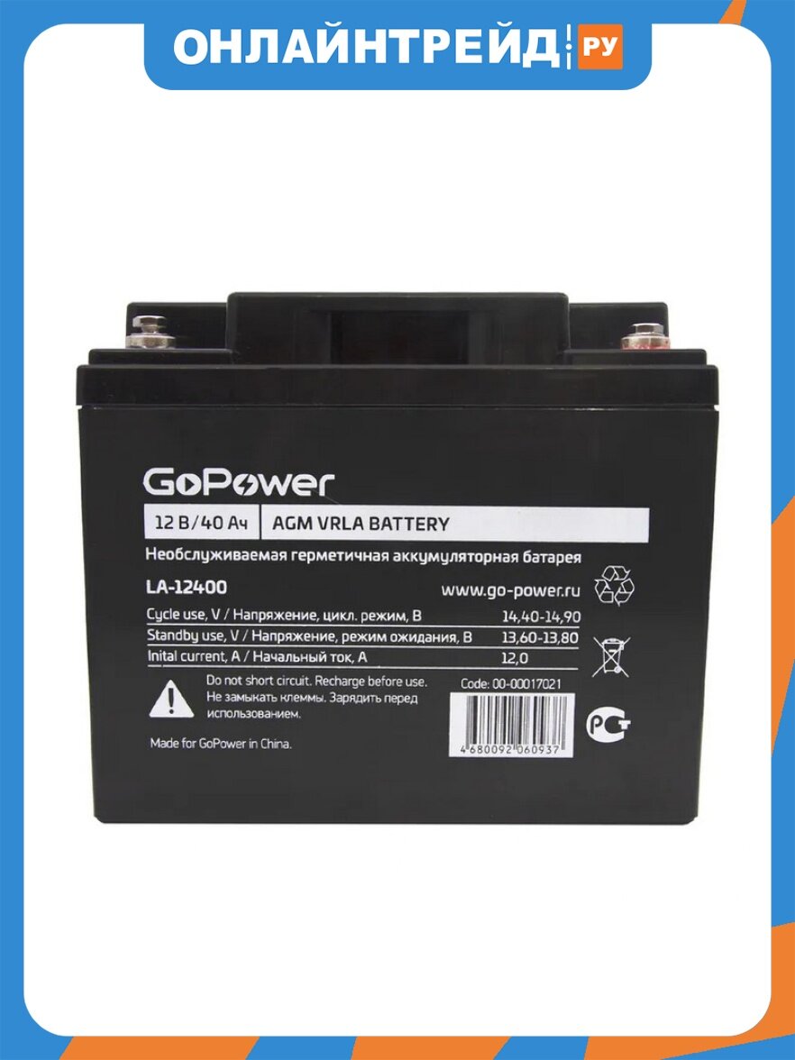 Аккумулятор свинцово-кислотный Gopower LA-12400 12V 40Ah (00-00017021)