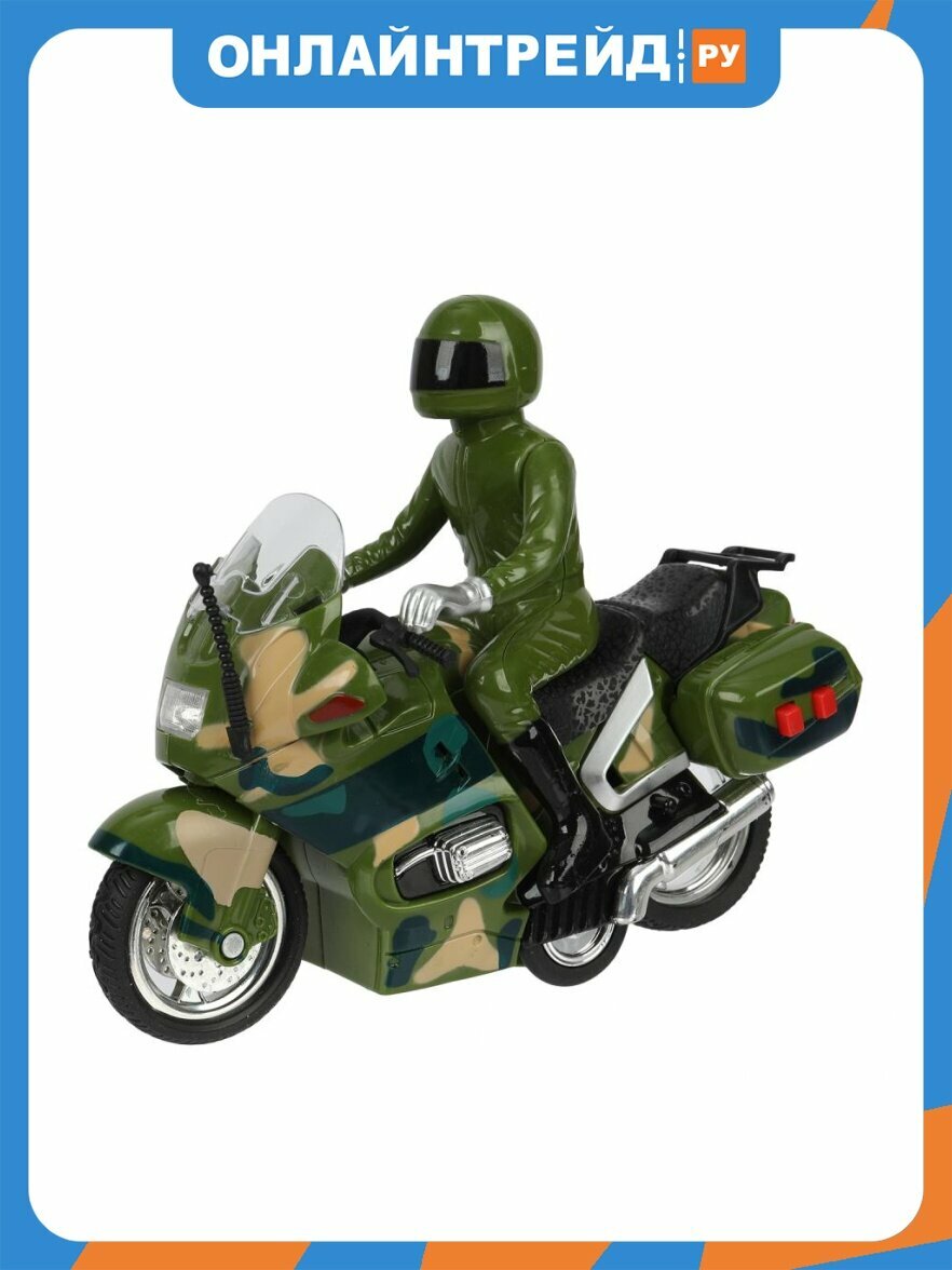Модель пластиковая Технопарк Мотоцикл Военный 15 см, MOTOFIG-15PLMIL-GN