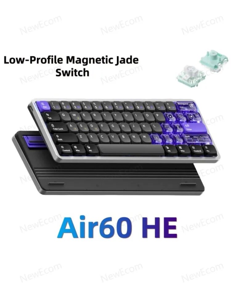 NuPhy Игровая клавиатура проводная Air60 HE, 61 клавиша с быстрым срабатыванием, компактный формат 60%, регулируемая сила нажатия, частота опроса 8 кГц, клавиатура с датчиками Холла, (GATERON Magnetic Jade Linear), Английская раскладка, серый, серебристый