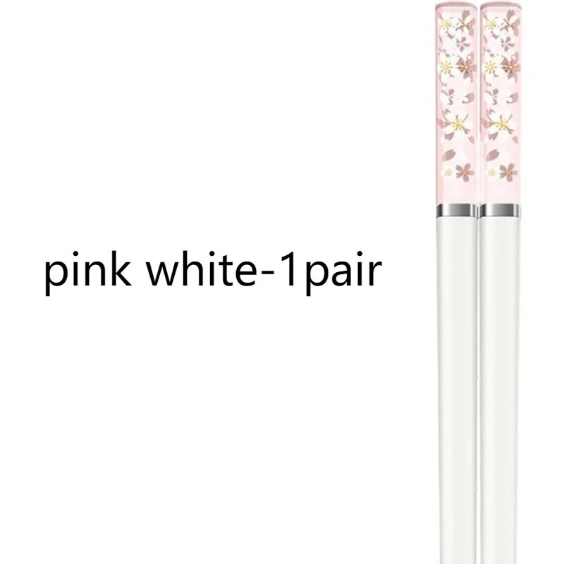 Японские палочки для еды из сплава янтаря с цветком вишни Розовый, pink white-1pair