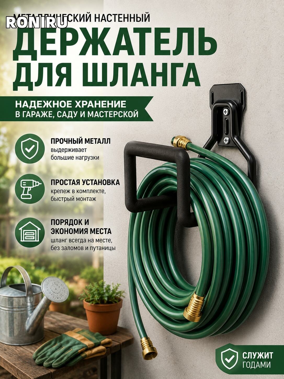 Металлический настенный держатель для шланга — надежное хранение в гараже, саду и мастерской, простая установка