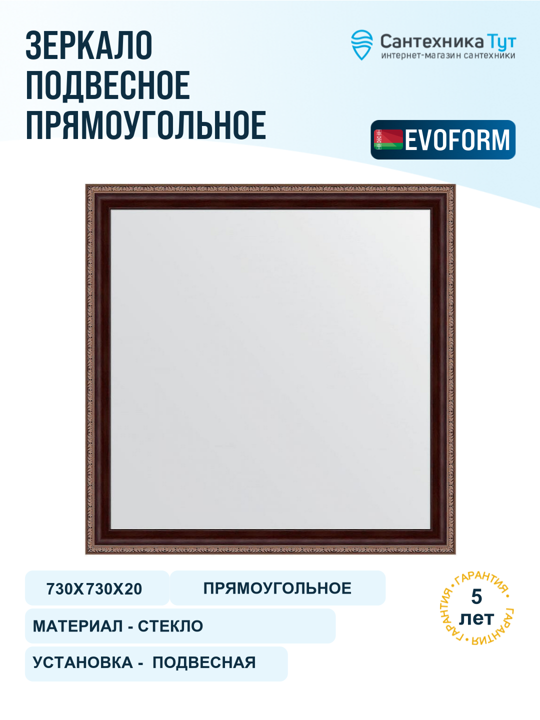 Зеркало Evoform Definite 73х73 BY 3646 в багетной раме - Махагон с орнаментом 50 мм
