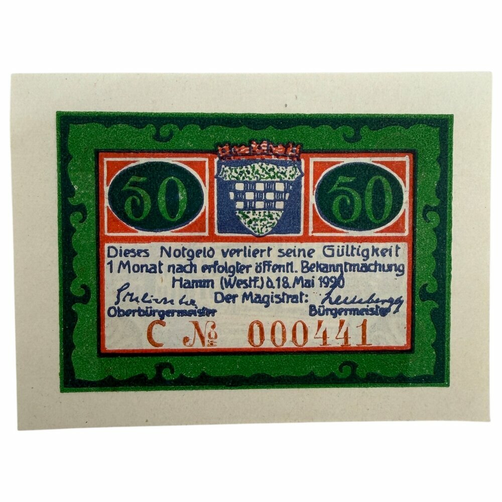 Германия, Хамм 50 пфеннигов 1920 г. (Altes oberlangdeser) (Серия С) (Зелёный-красный)