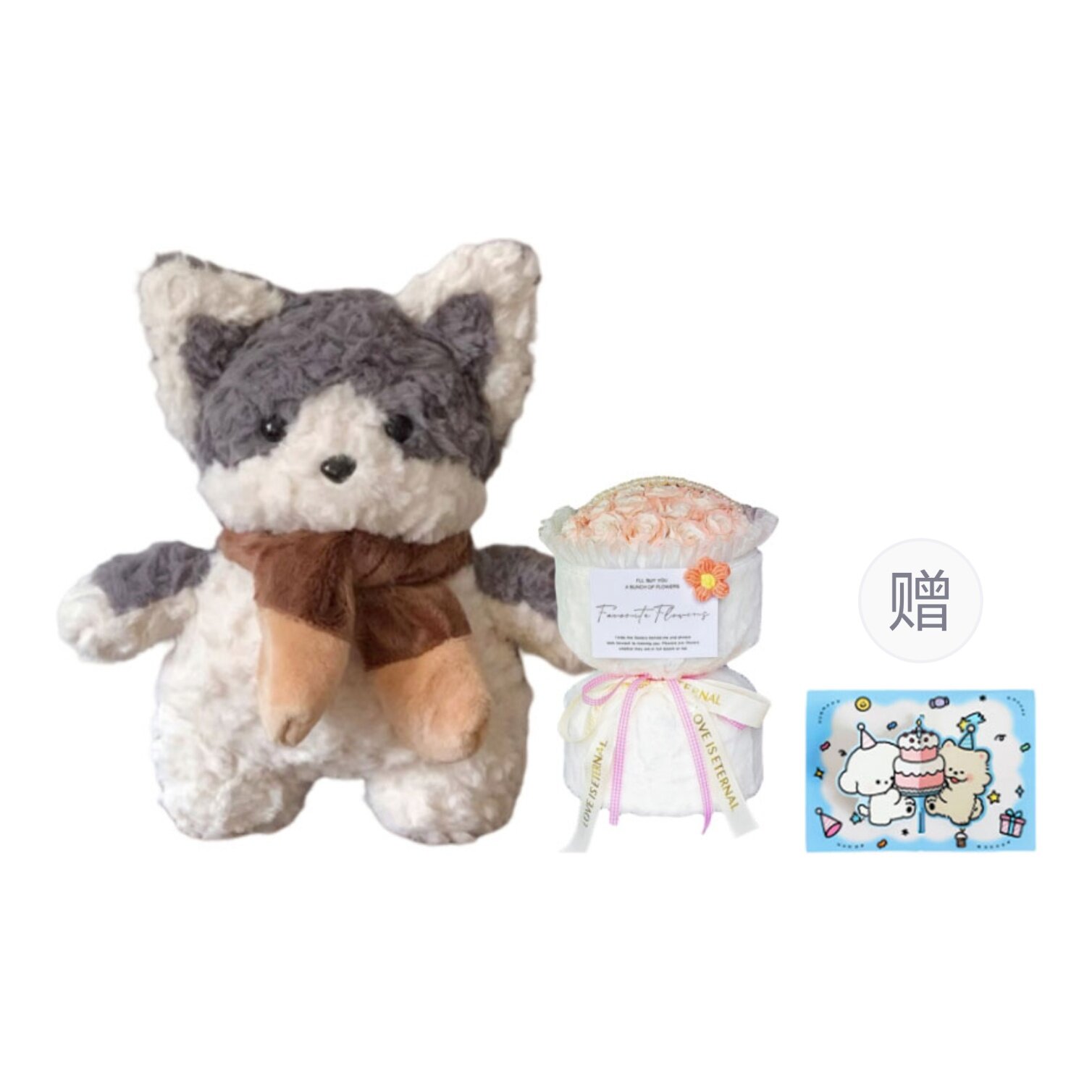 Подарочная сумка унисекс BANLI Милая, 35CM EU, Gray Corgi Puppy+Pink Rose Bouquet (Includes Cake Puppy Greeting Card)