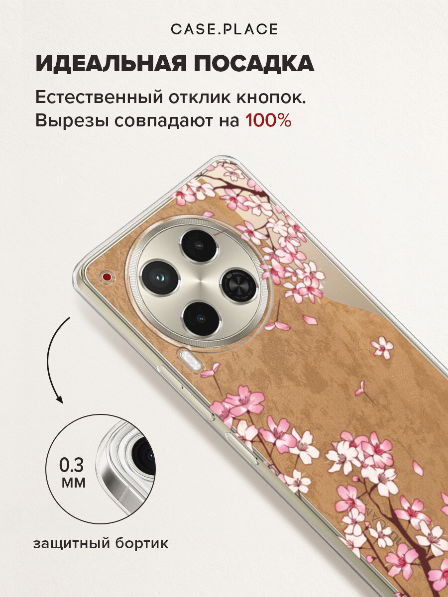 Чехол на Tecno Camon 30 4G / Текно Камон 30 4G с принтом "Ветви сакуры 1", прозрачный — фото 1