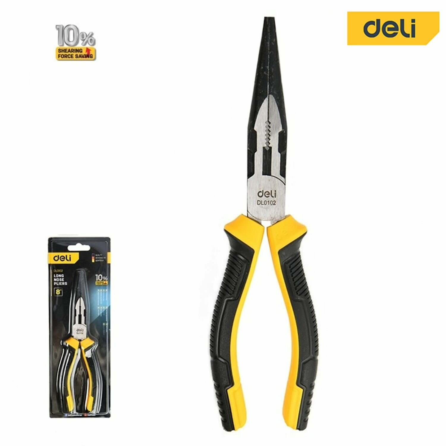 Удлиненные плоскогубцы Deli DL0102 200мм, двухкомпонентная прорезиненная рукоять