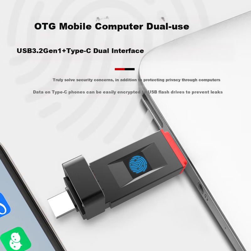 Thinkplus Lenovo FU100 с отпечатком пальца 512 ГБ USB 3.2 двухпортовый флеш-накопитель для телефонов и компьютеров