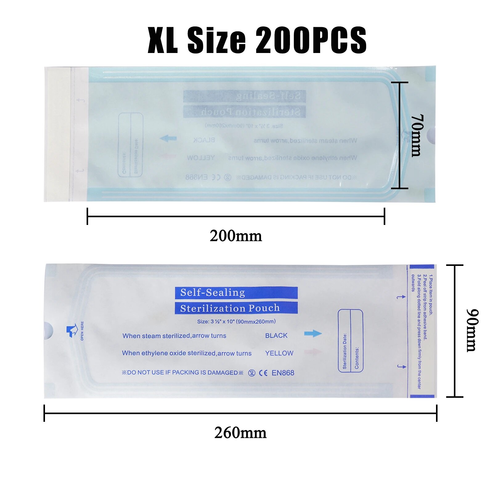 Пакеты стерилизации XL 90x260мм, 200шт