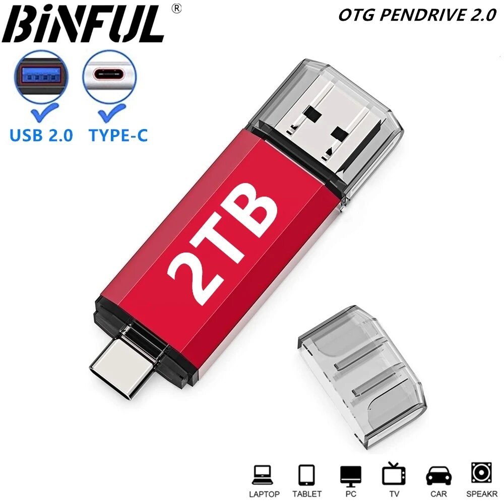 BiNFUL USB-флешка 2-в-1 Type-C OTG 128/256/512 ГБ 2 ТБ, Черный, черный