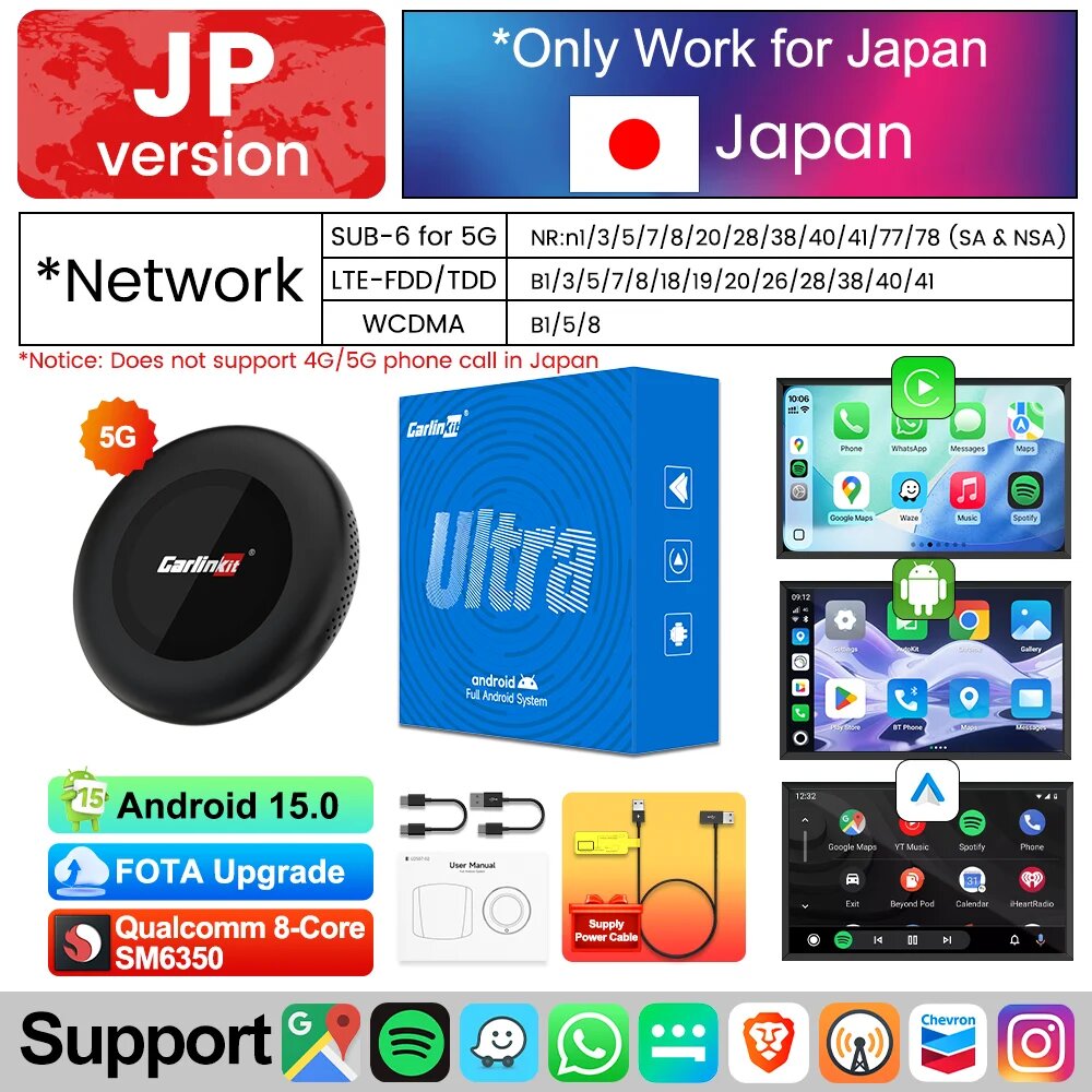 Автомобильный смарт-бокс CarlinKit Ultra 4 на Android 15 с CarPlay и Android Auto, SM6350, беспроводной CarPlay, Android Auto, Smart TV Box для Netflix, поддержка 5G сети, 8 ГБ ОЗУ + 128 ГБ ПЗУ