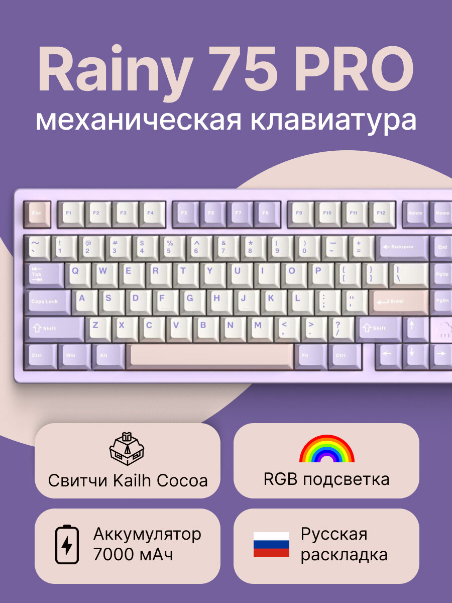 Беспроводная клавиатура Rainy 75 PRO для компьютера с подсветкой RGB, проводная игровая клава 75%