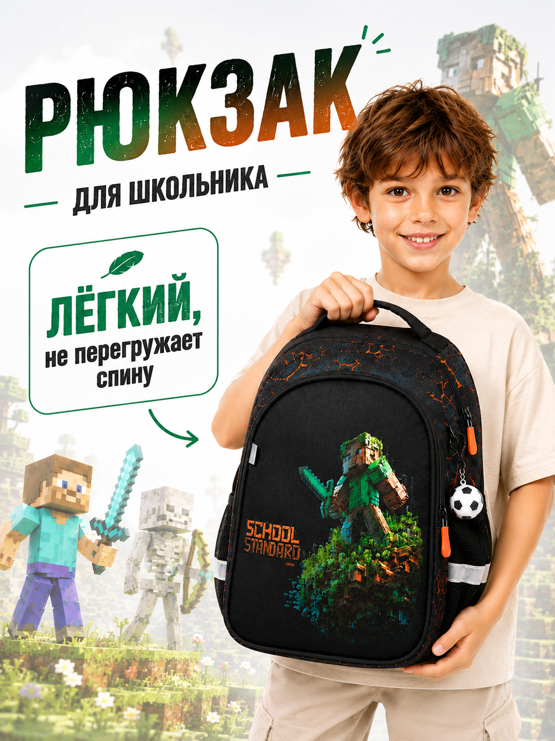 Рюкзак школьный для мальчика 1-4 класс 17 л + брелок School Standard(Скул Стандарт)