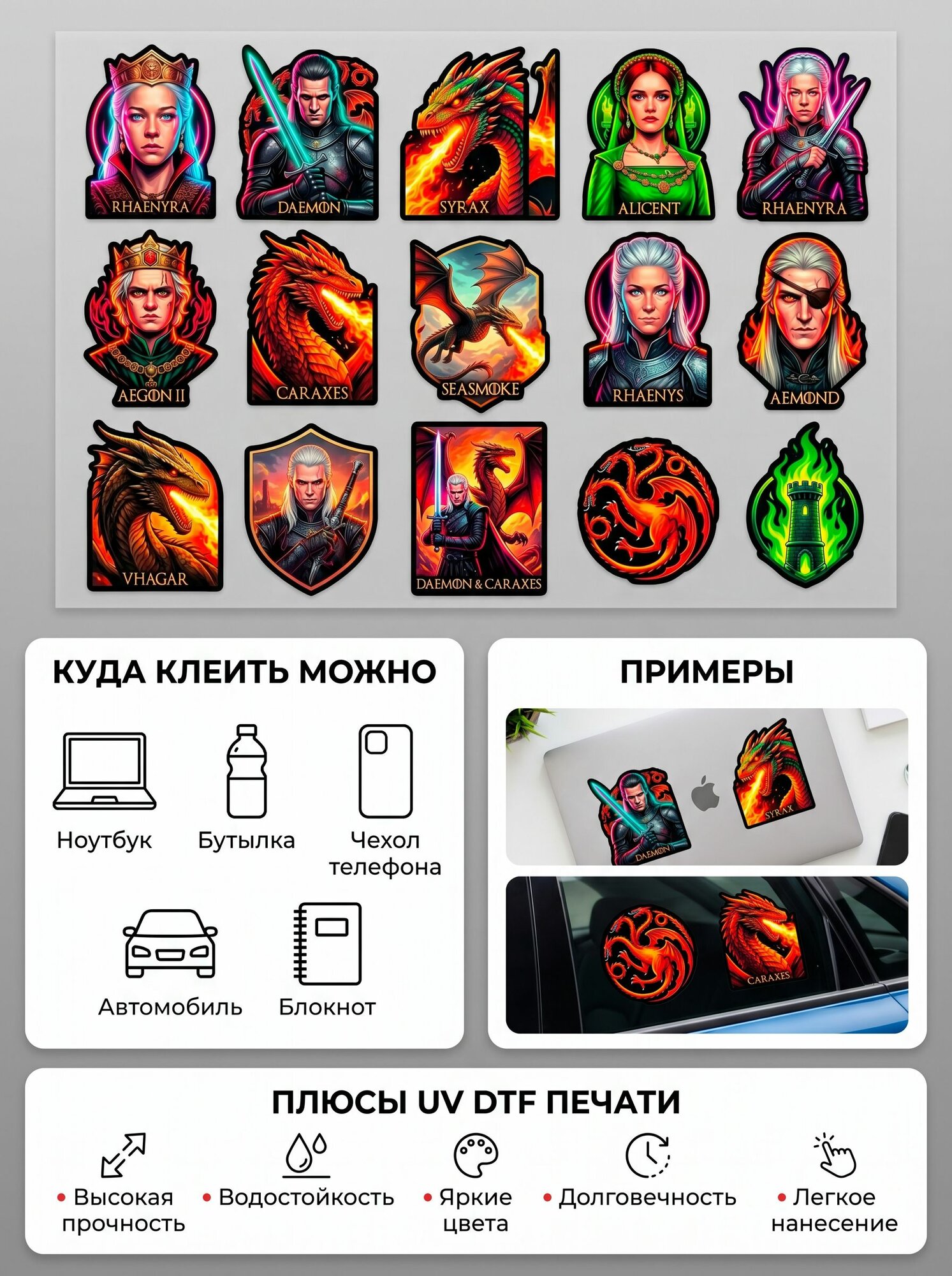 Наклейки STICKERLABpro "Дом дракона", UV DTF, 135 см x 195 см