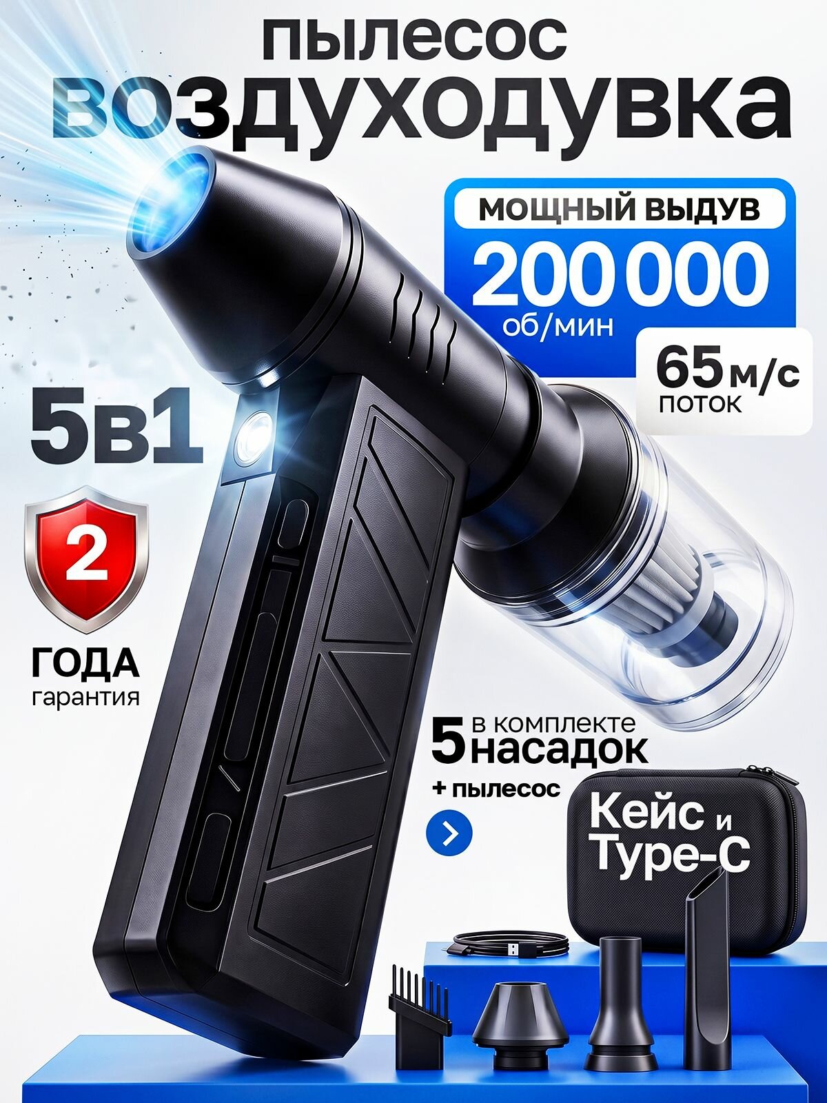 Воздуходувка-пылесос аккумуляторная мощная многофункциональная портативная профессиональная с кейсом