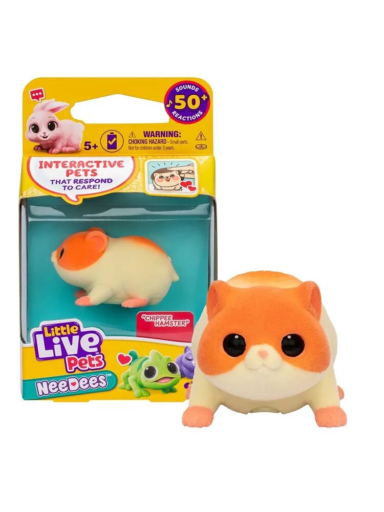 Интерактивная игрушка хомячок Moose Little Live Pets Needees Chippee Hamster / Детские электронные плюшевые игрушки, маленькие и милые, подходят для подарок на день рождения детям от 5 лет и старше