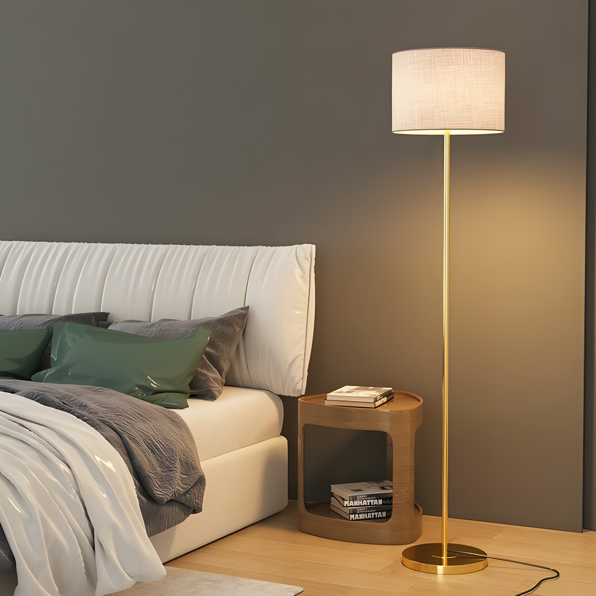 Торшер Oliver Light, E27, 60Вт, цвет слоновая кость, высота 167 см，Золотой световой столб