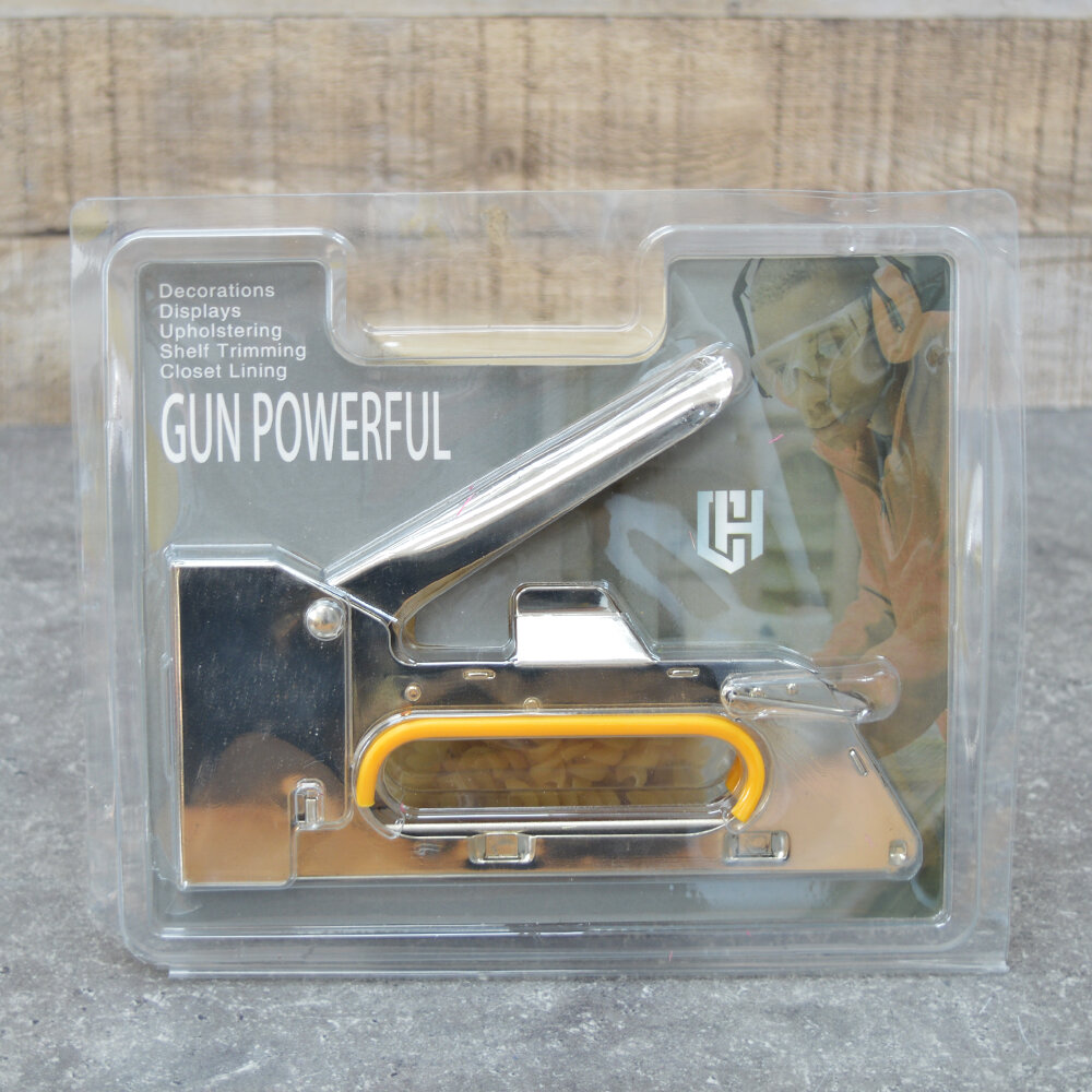Степлер строительный "Gun Powerful", металлический корпус, для обивки, декора и ремонта, хром — фото 1