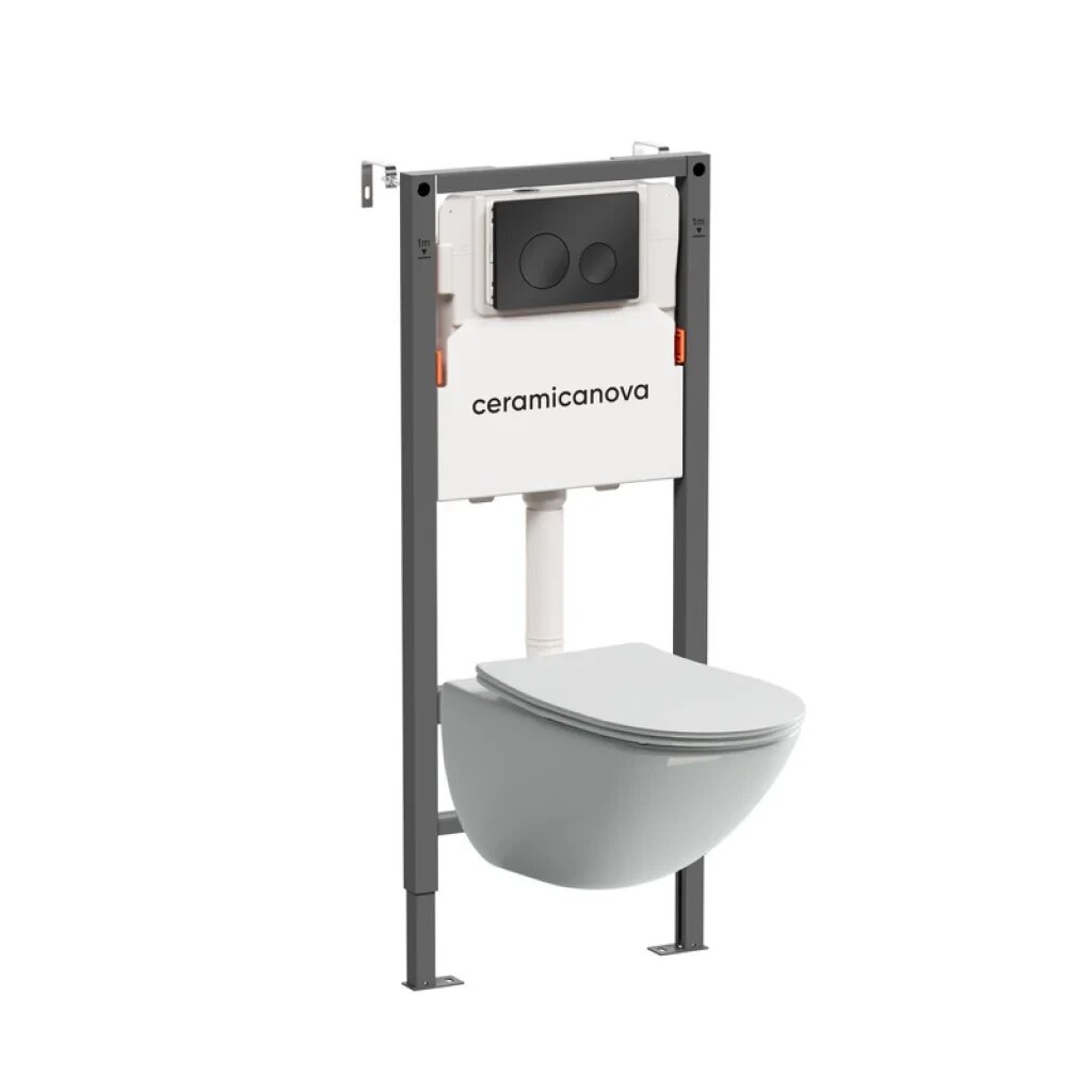 Комплект Ceramicanova Унитаз подвесной Mono CN1905 безободковый, с микролифтом + Инсталляция Balance CN121001MB с кнопкой Circle матовой черной
