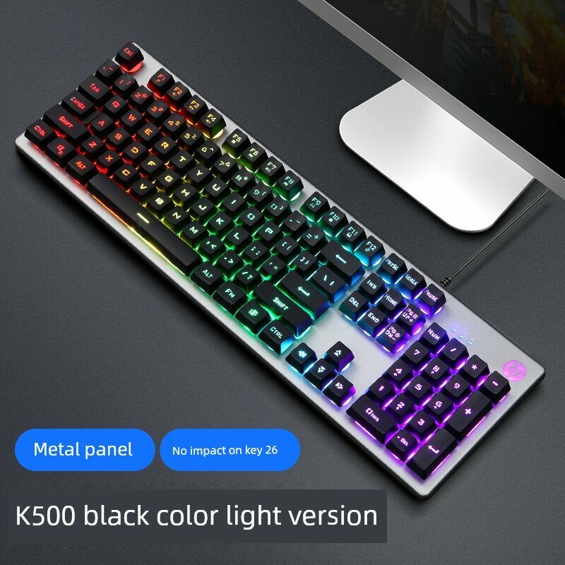 HP K500 Игровая Проводная Мембранная Клавиатура для Ноутбука - Черная Цветная Подсветка, Тактильные Переключатели,