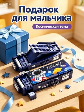 Пенал с кодовым замком для детей, космический астронавт, синий