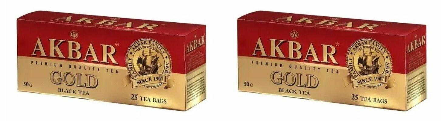 Akbar Gold Чай черный в пакетиках, 25х2 гр, 2 уп