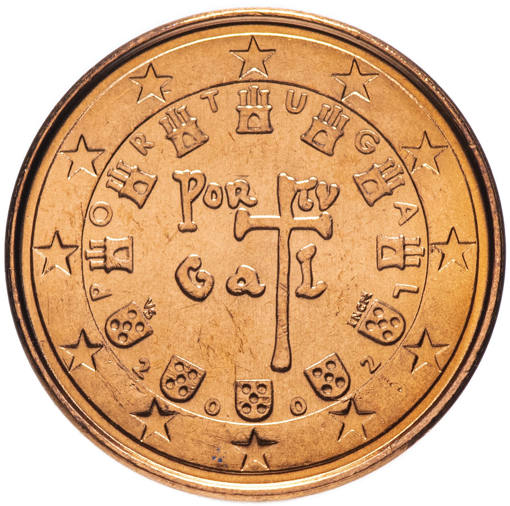 Португалия 1 евро цент cent 2002, Сталь, в сохранности UNC