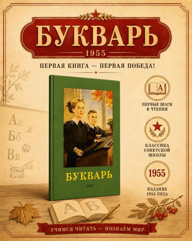Советский Букварь Обучение чтению с нуля (1955) Редозубов Сергей Поликарпович | Редозубов Сергей Поликарпович