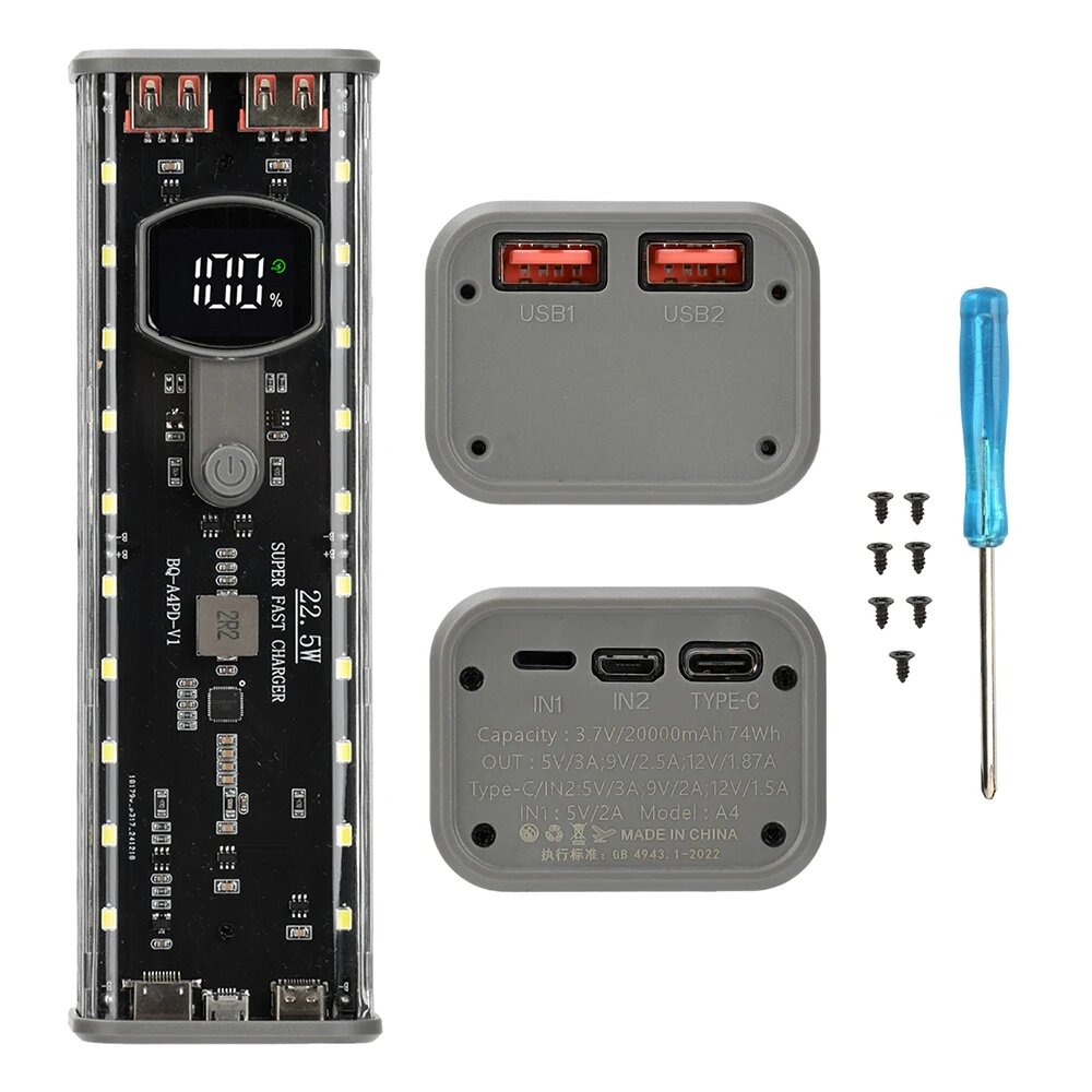 Power Bank Gaqqee 22.5W Black 4*21700 DIY