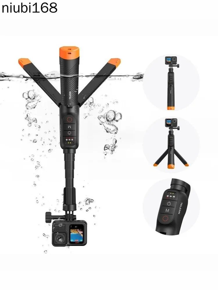 Трипод монопод Telesin с Bluetooth плавающий для селфи, штатив для Gopro Hero 9 10 11 12 13 Max с пультом дистанционного управления, S1-TSS-07