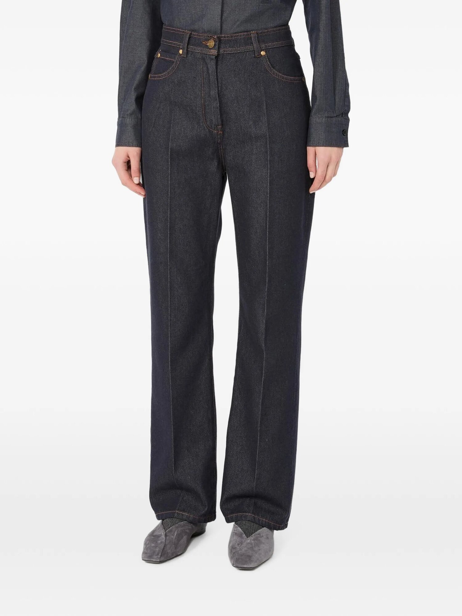 Брюки Max Mara Denim-look cotton barrel-leg trousers