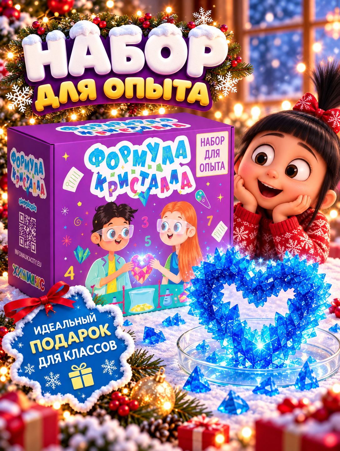 Набор для выращивания кристаллов Формула кристалла. Опыты и эксперименты для детей, подарок от 5 лет