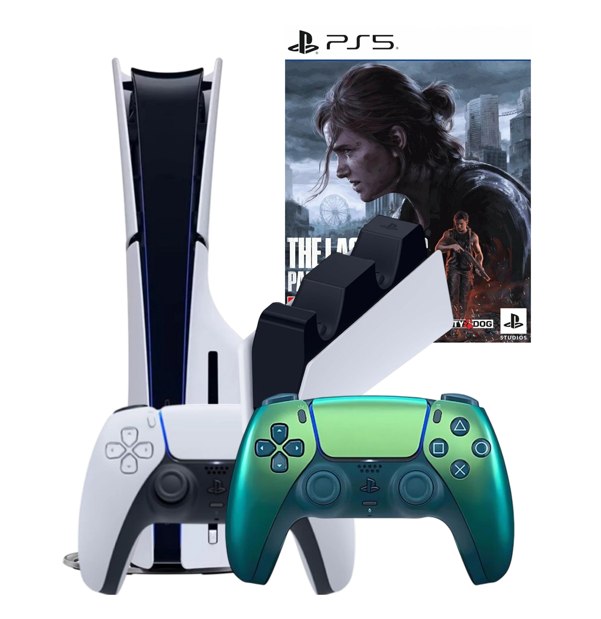 Игровая приставка PlayStation 5 Slim Disk + The Last Of Us ll+ Dualsense Charging Station + DualSense PS5 Chrome Teal