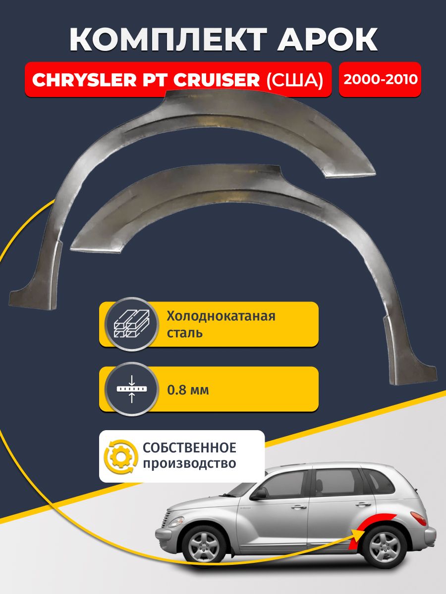 Комплект задних ремонтных арок для автомобиля (2 шт.), Chrysler PT Cruiser США 2000-2010 (ПТ Круизер). Холоднокатаная сталь 0,8мм.