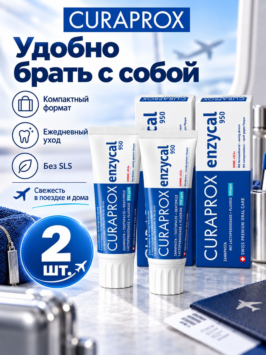 Зубная паста CURAPROX Enzycal 950 с фтором 950 ppm, без SLS, для ежедневного ухода, 2 шт.