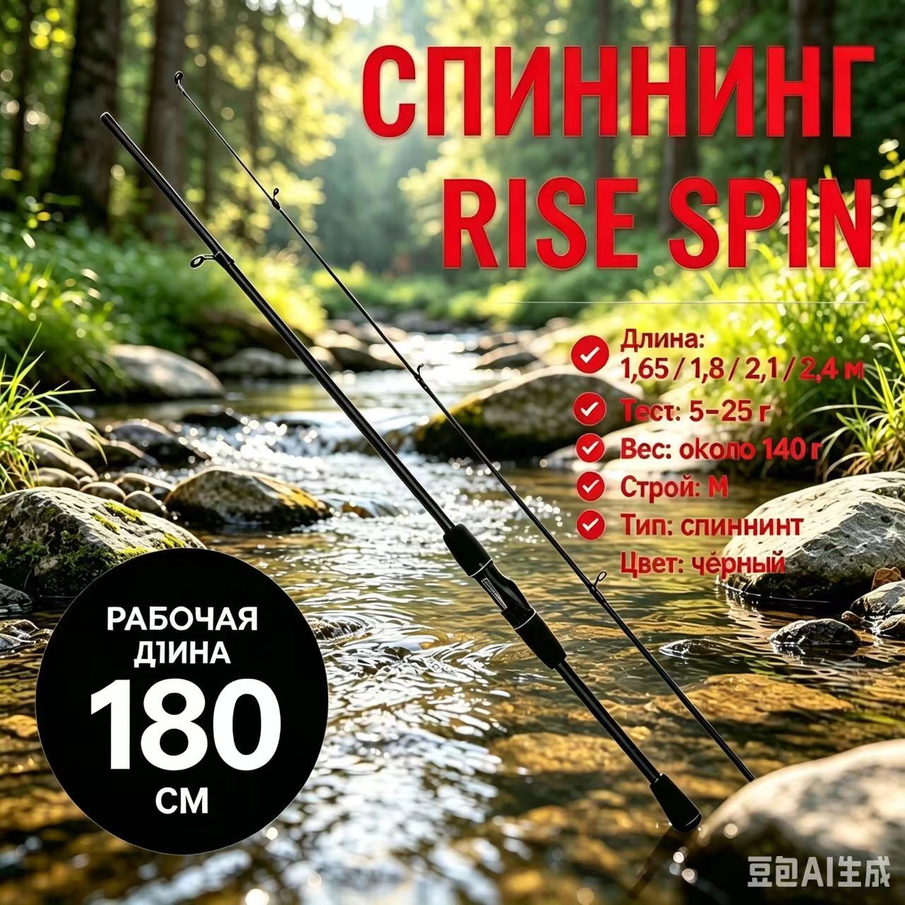 Спиннинг, рабочая длина: 180 см , до 25 гр
