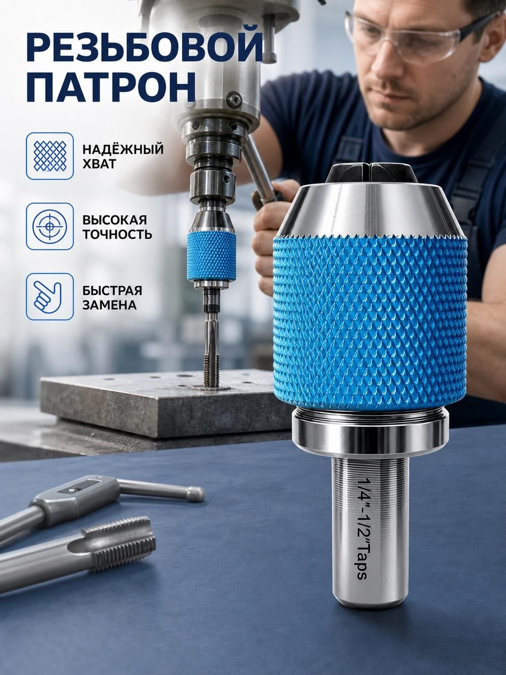 Мини патрон, быстрозажимной с шестигранным хвостовиком 2-12мм