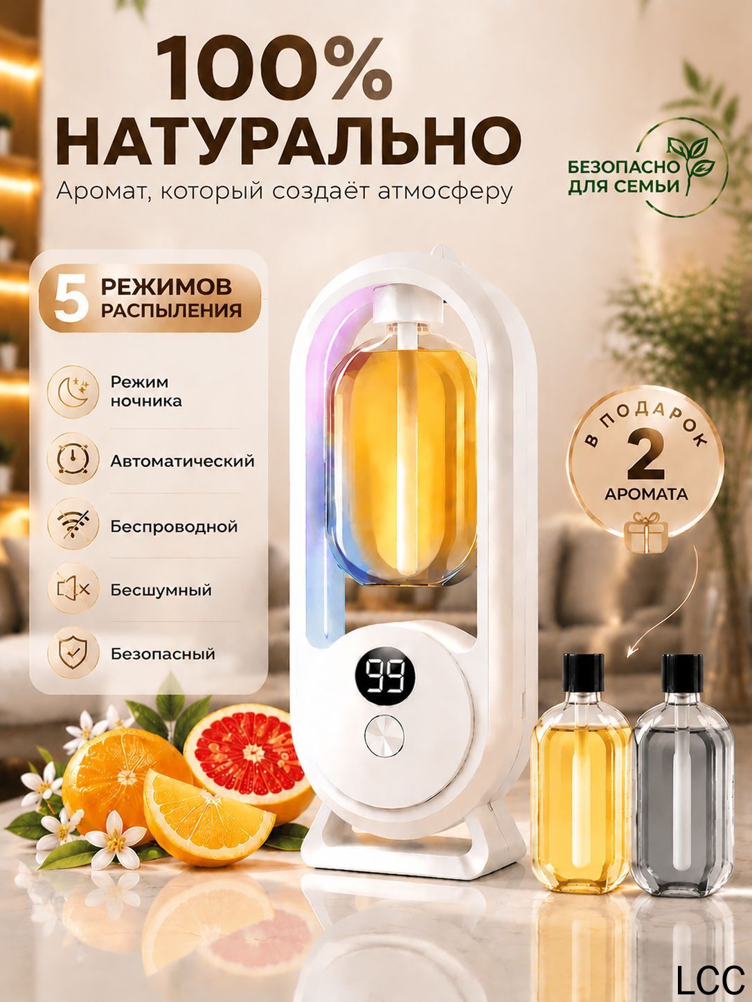Аромадиффузор ультразвуковой электрический автоматический освежитель воздуха для дома, увлажнитель с подсветкой