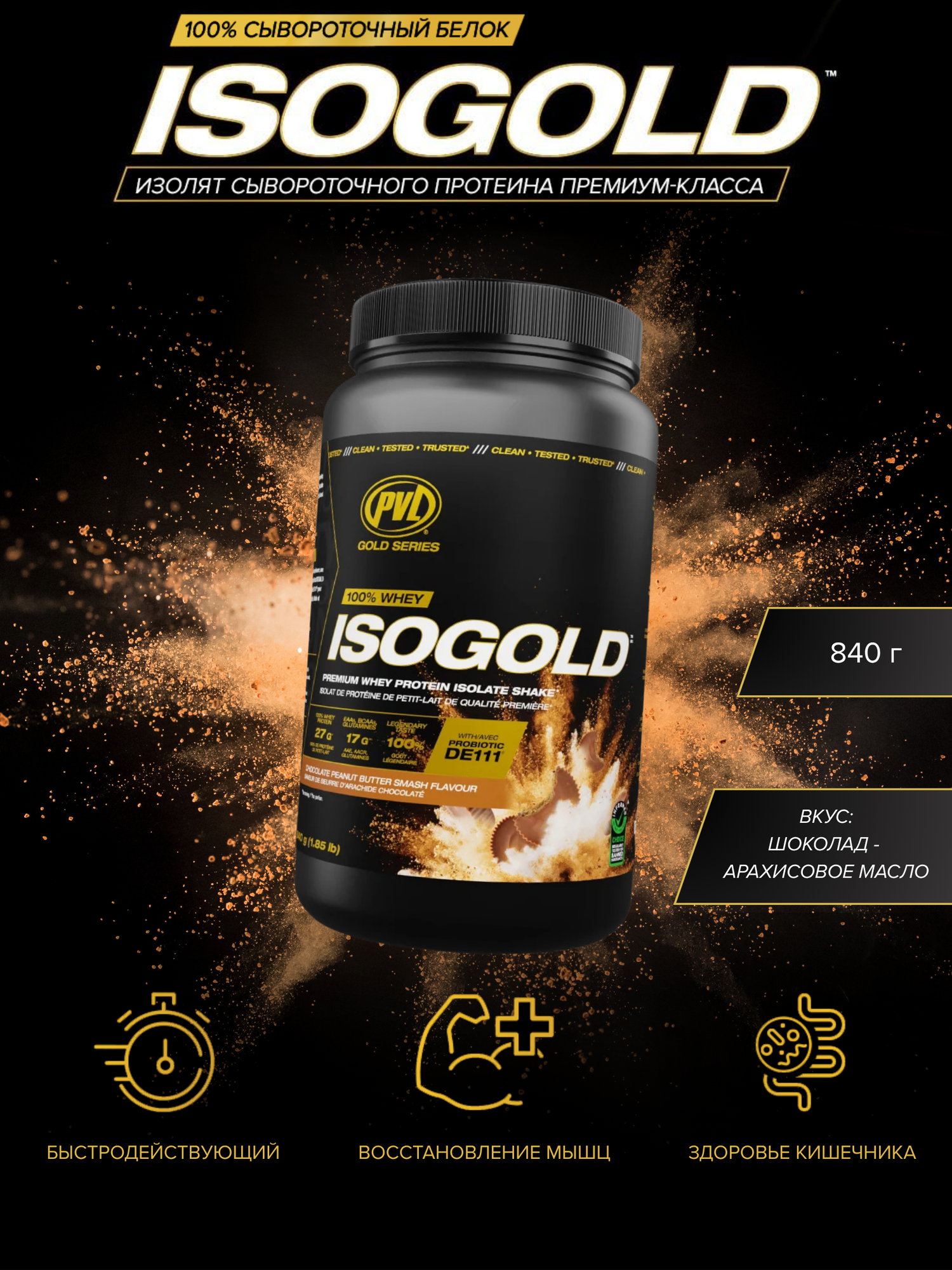Протеин Изо Голд 840 гр Шоколадная крошка с арахисовым маслом / PVL ISO GOLD 2 lb Chocolate Peanut Butter Smash