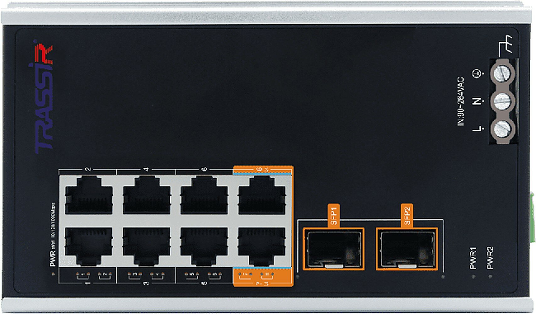 Коммутатор TRASSIR TR-NS15102S-130-8POE — 8 PoE-портов, 2 SFP, неуправляемый, до 1 Гбит/с