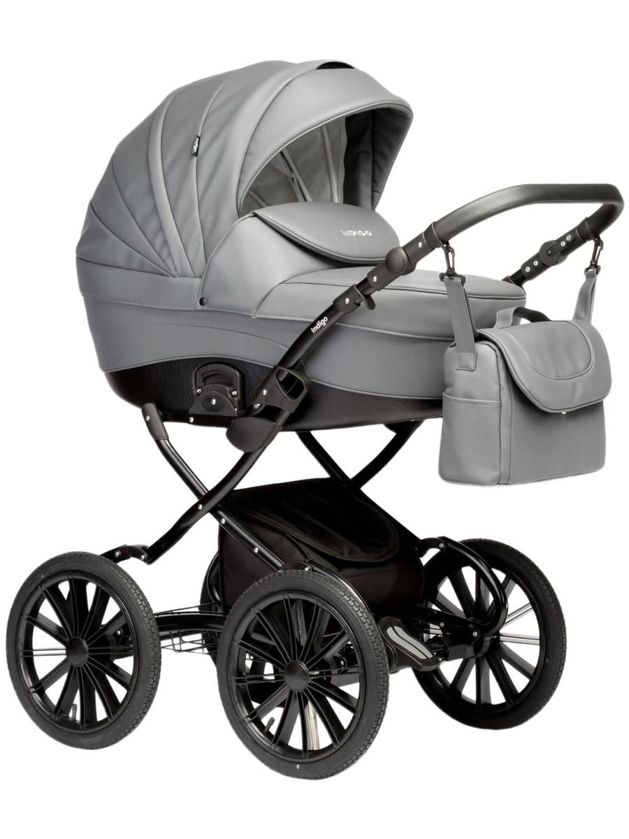 Коляска 2в1 Indigo Special Plus 14 is 09 Graphite (тёмно-серая экокожа)